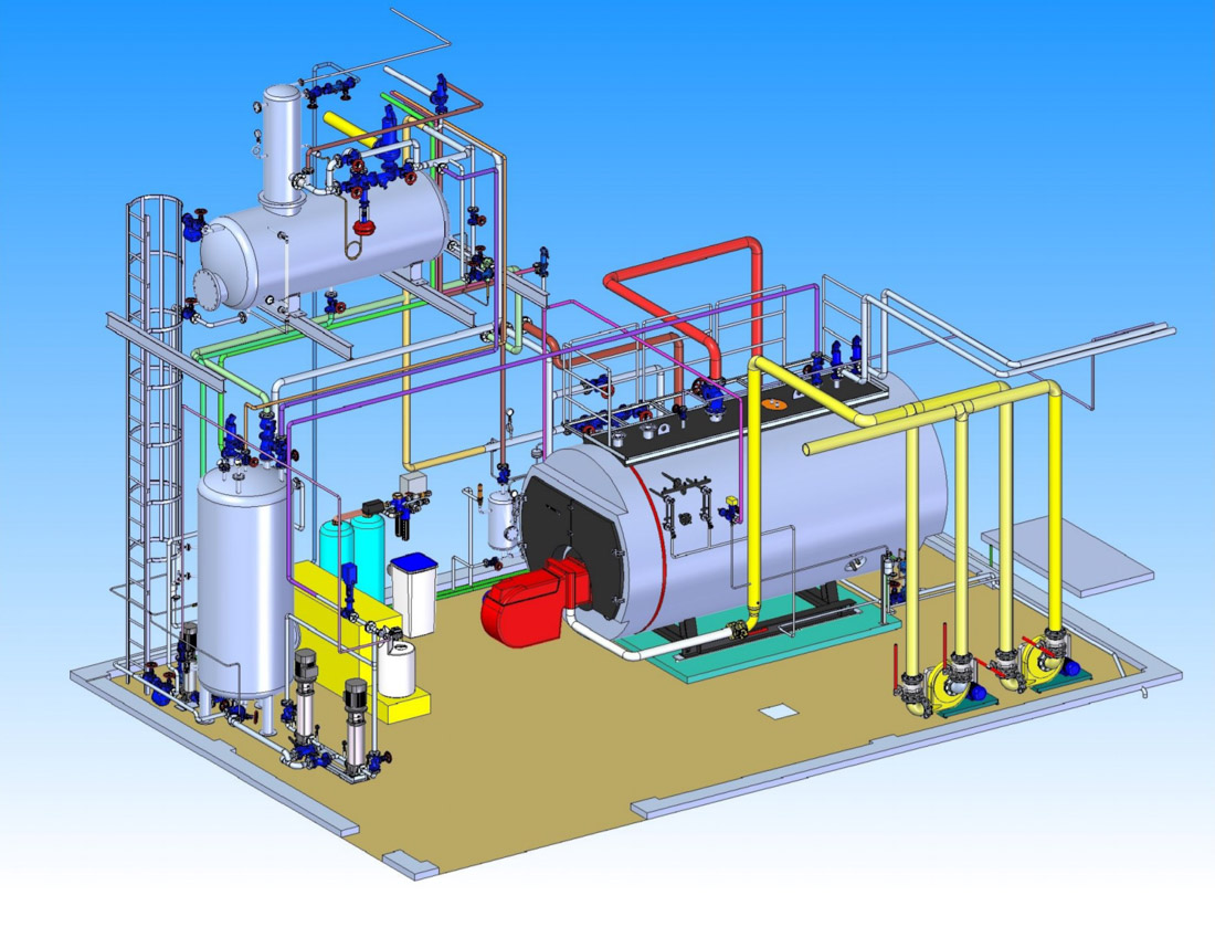 Overall steel construction of steam boiler room - Enison